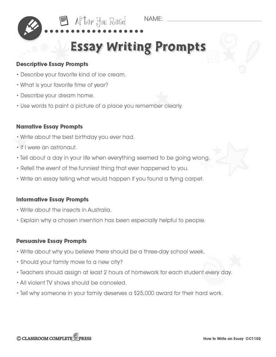 How to Write an Essay: Essay Writing Prompts - WORKSHEET – CLASSROOM ...