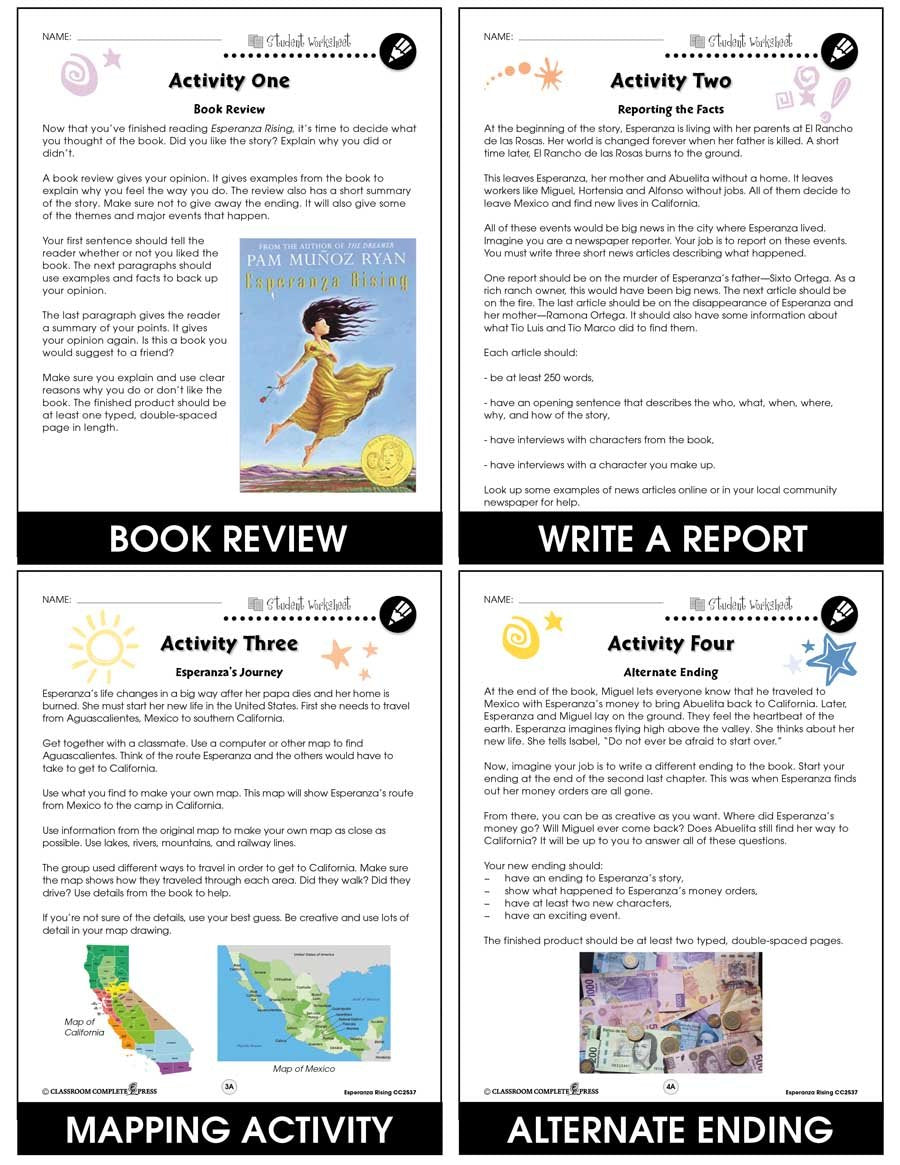 Esperanza Rising - BONUS WORKSHEETS – CLASSROOM COMPLETE PRESS