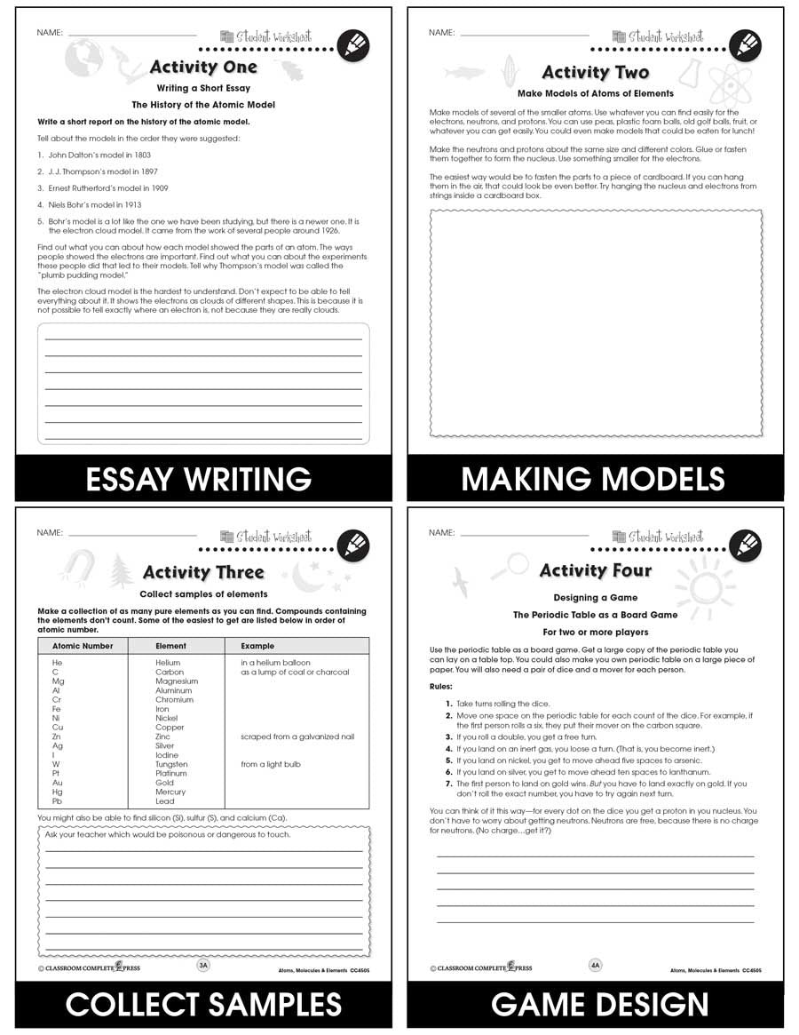 Atoms, Molecules & Elements - BONUS WORKSHEETS – CLASSROOM COMPLETE PRESS