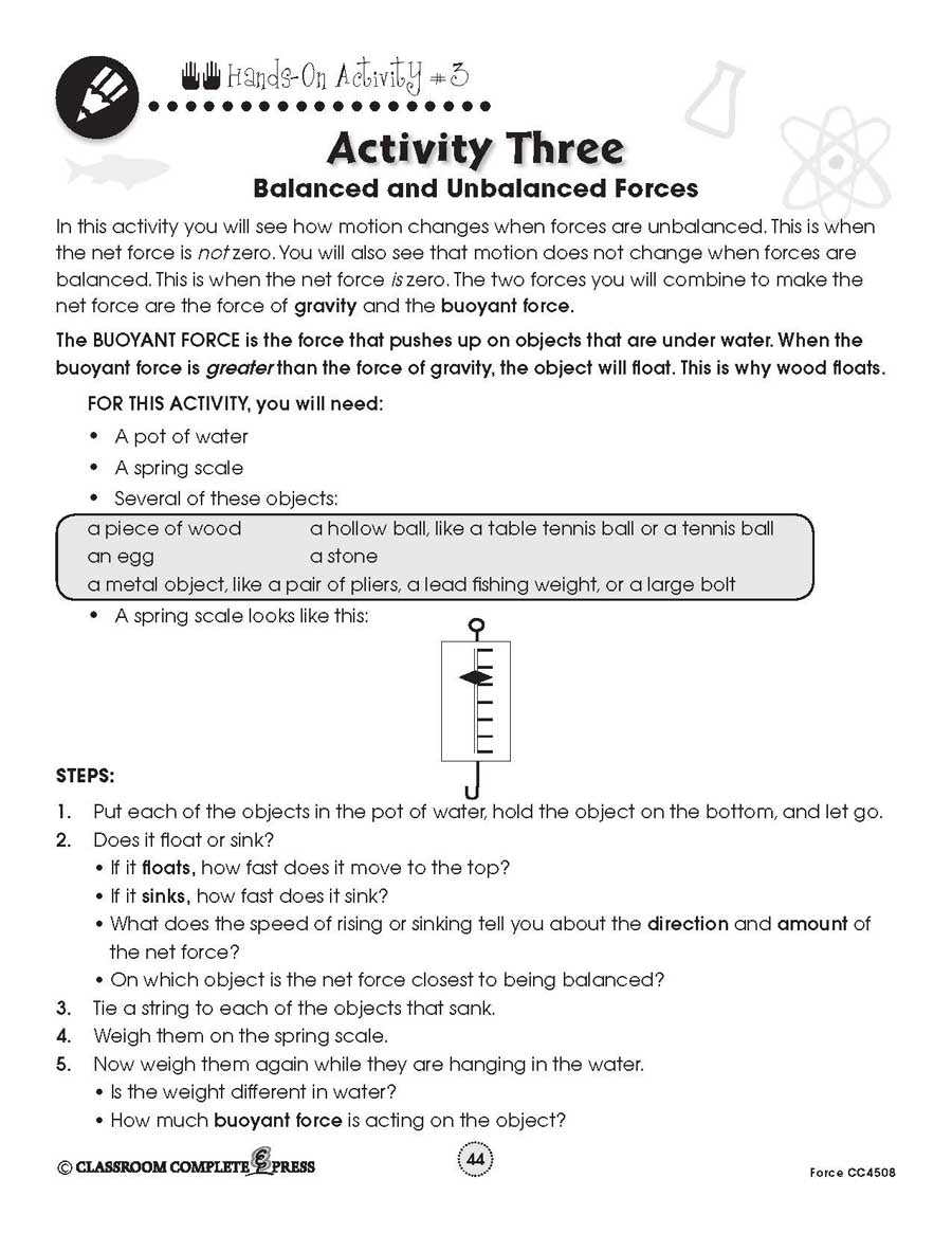 Force: Balanced and Unbalanced Forces Experiment - WORKSHEET ...