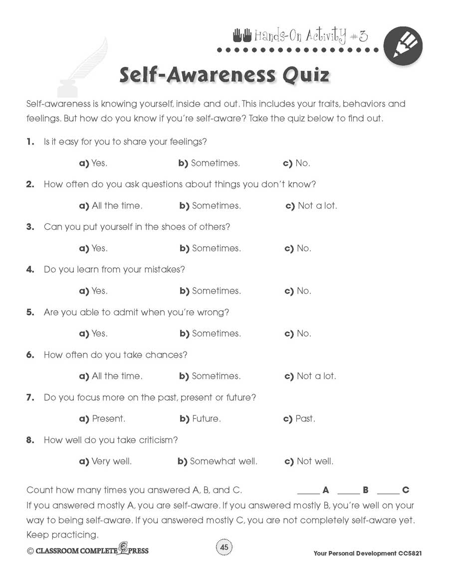 Your Personal Development: Self-Awareness Quiz - WORKSHEET – CLASSROOM ...